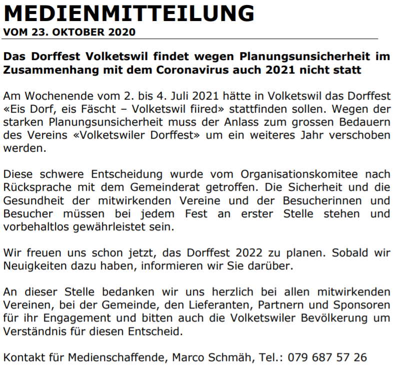Dorffest Volketswil – Eis Dorf, eis Fäscht – Volketswil fiired